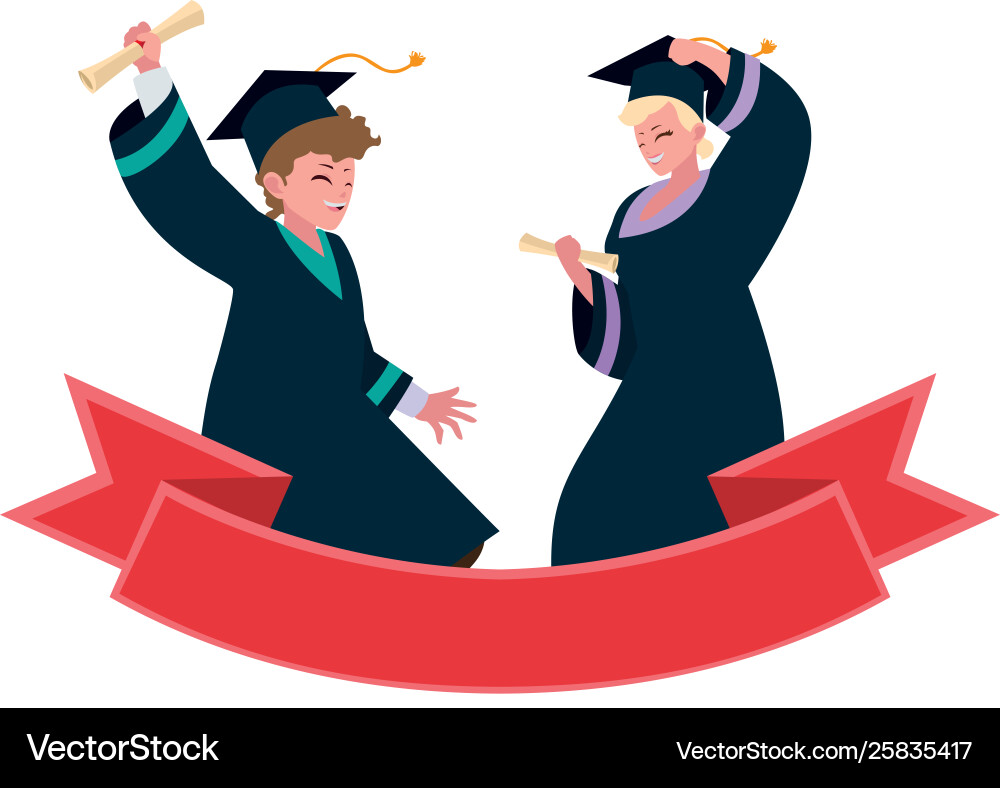 Young couple students graduated celebrating Vector Image