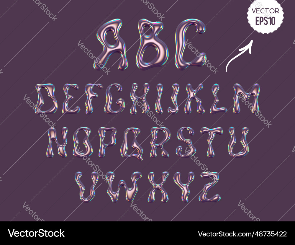 3d holographic liquid curved alphabet Royalty Free Vector
