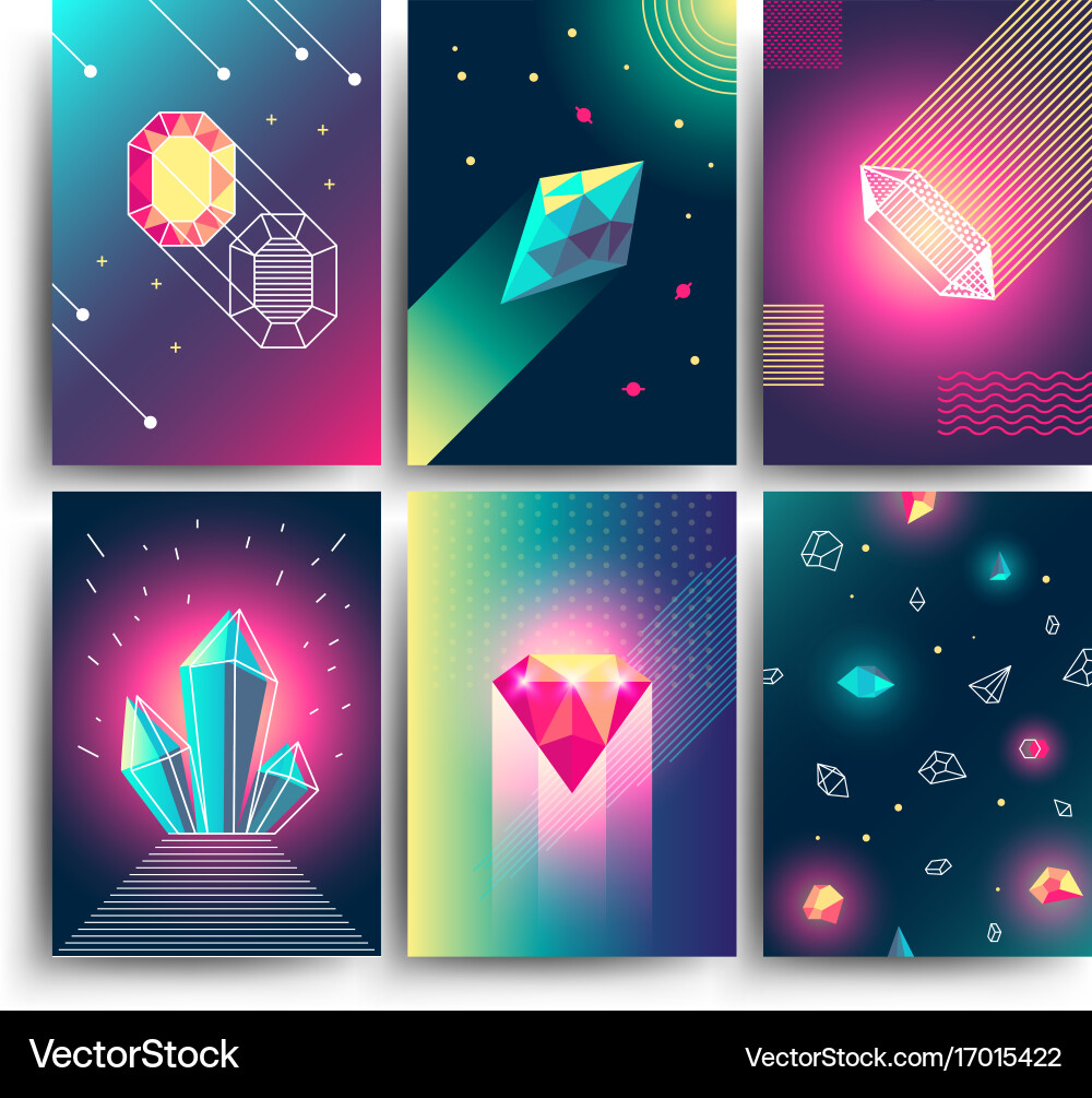 Abstract trendy cosmic posters with crystal Vector Image