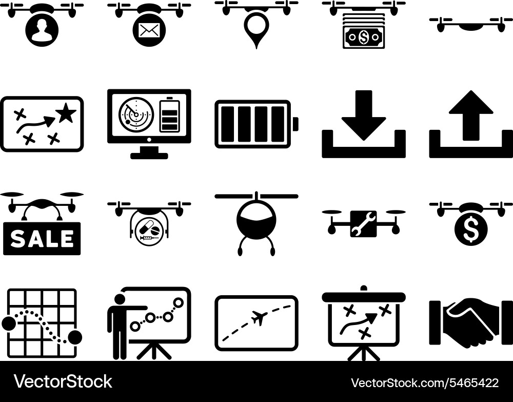 Air drone and quadcopter tool icons Royalty Free Vector