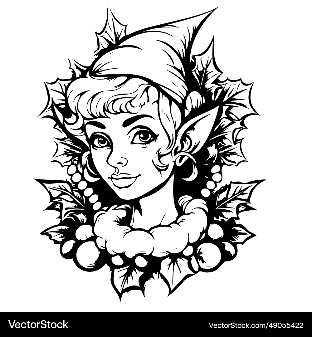 Christmas elf sketch hand drawn Royalty Free Vector Image