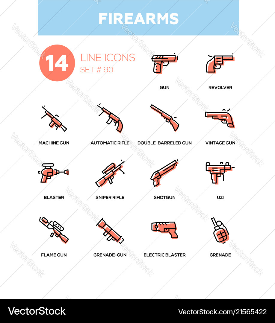 Firearms - modern line design icons set Royalty Free Vector