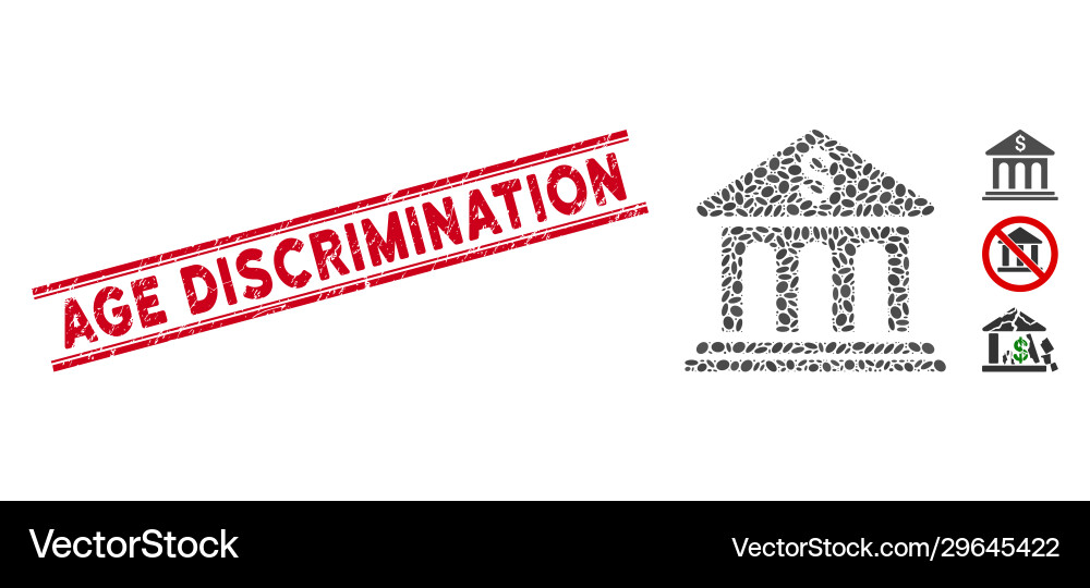 Grunge age discrimination line stamp with collage Vector Image