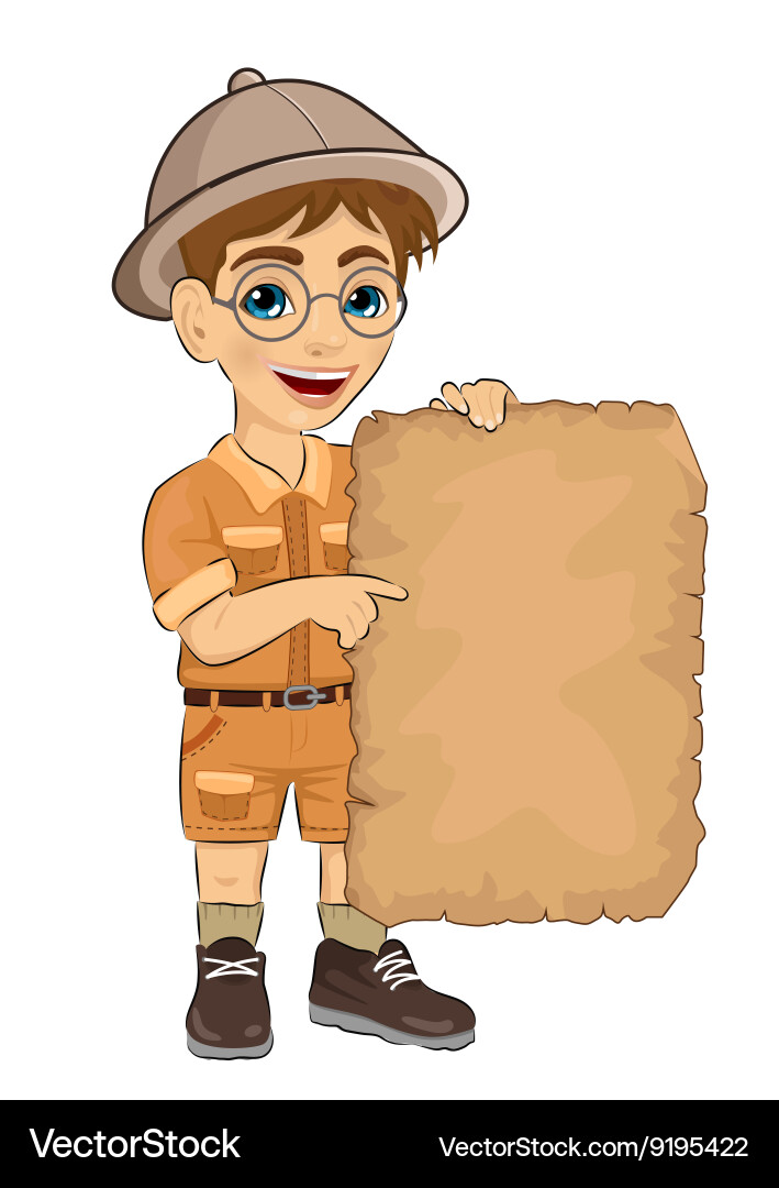 Kid boy with glasses holding blank adventure map Vector Image