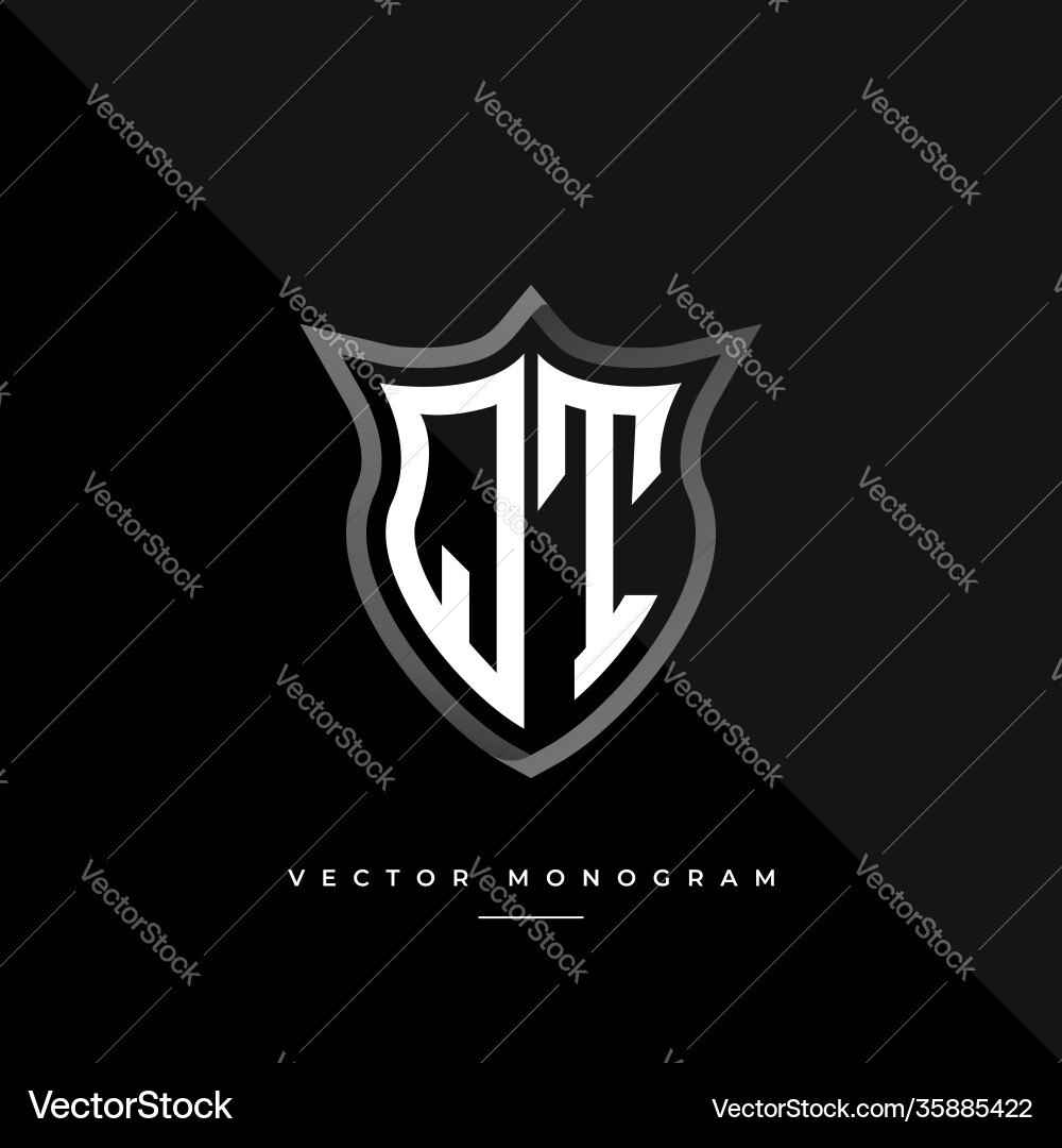 Letters qt logo design silver shield q t monogram Vector Image