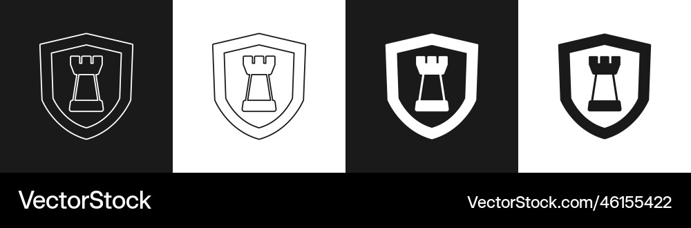 Set chess shield icon isolated on black and white Vector Image