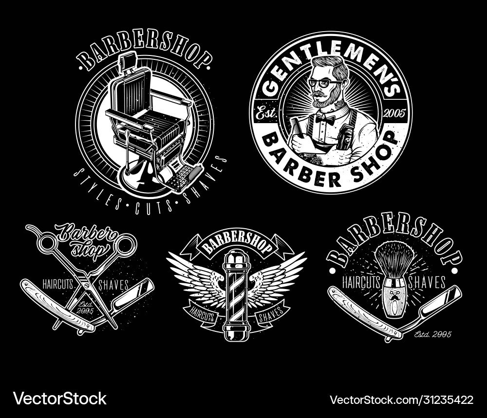 Set vintage barbershop emblems labels and Vector Image