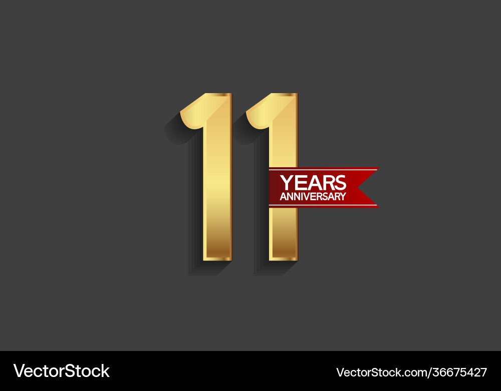 11 years anniversary simple design with golden Vector Image