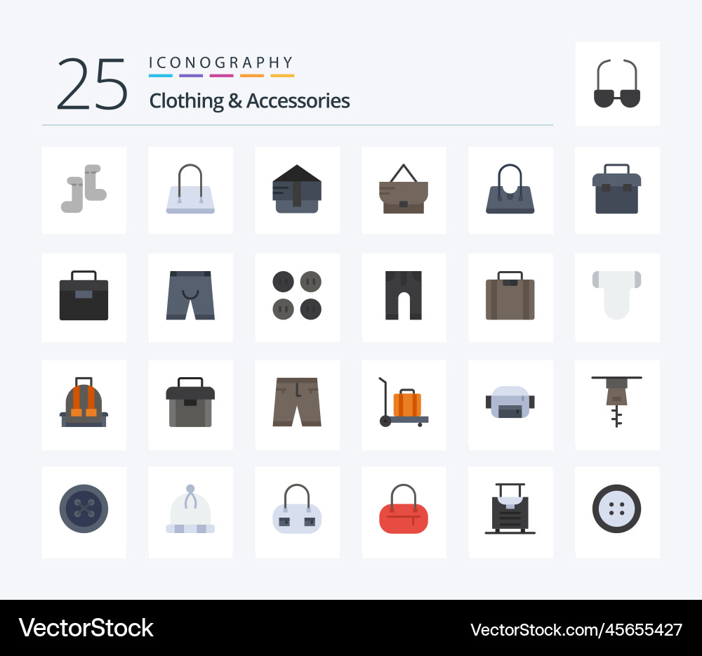 Clothing accessories 25 flat color icon pack Vector Image