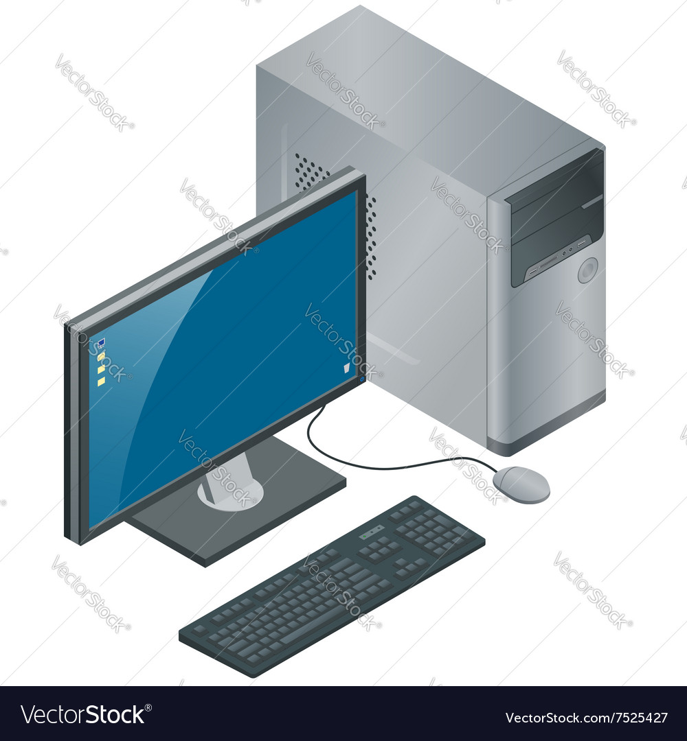 Computer case with monitor keyboard and mouse Vector Image