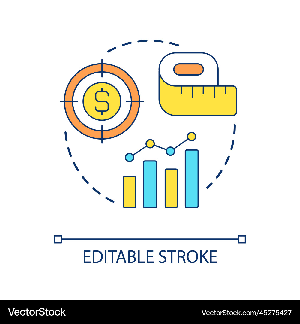 Financial goals measuring concept icon Royalty Free Vector