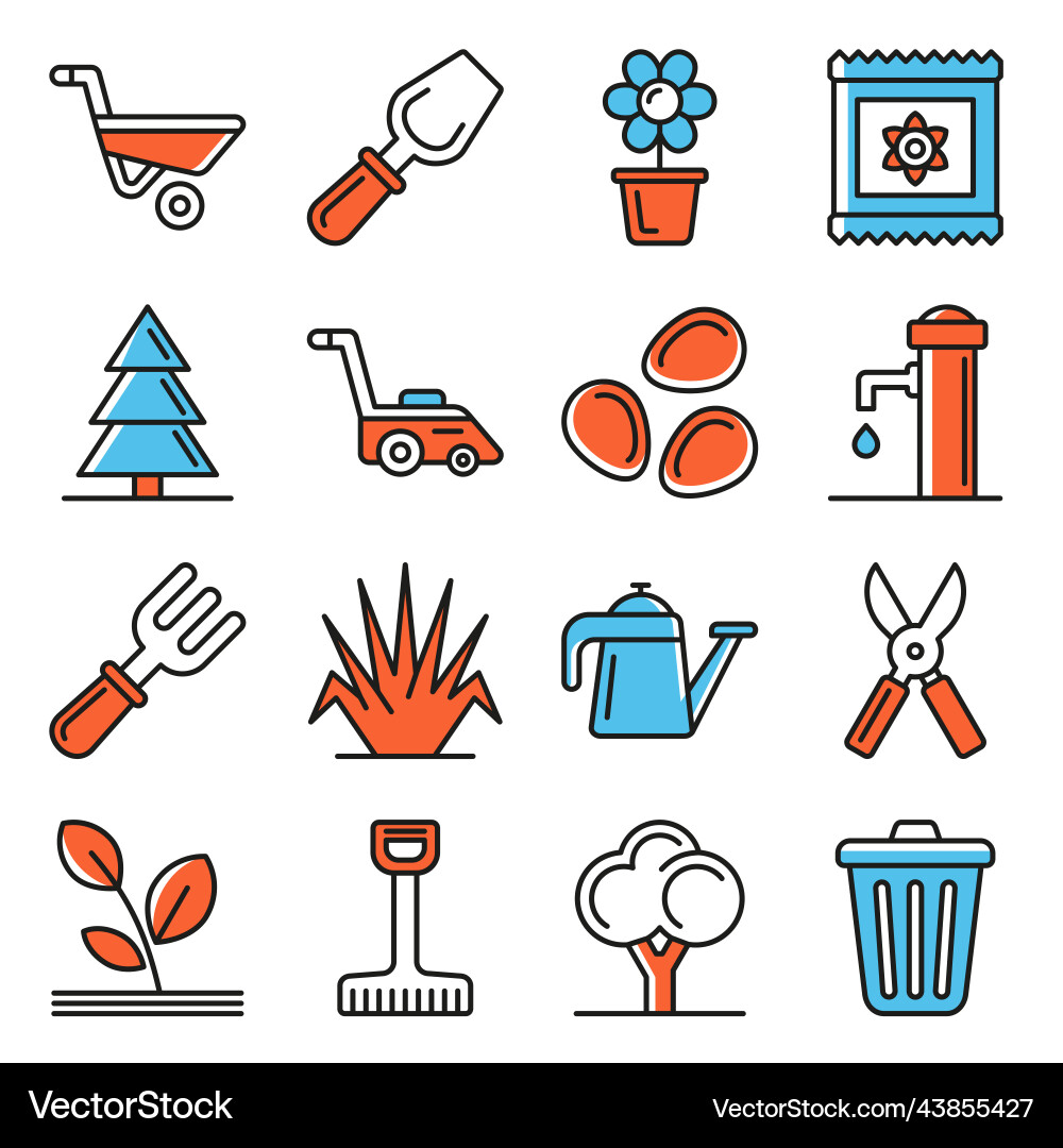 Garden tool icons set on white background Vector Image