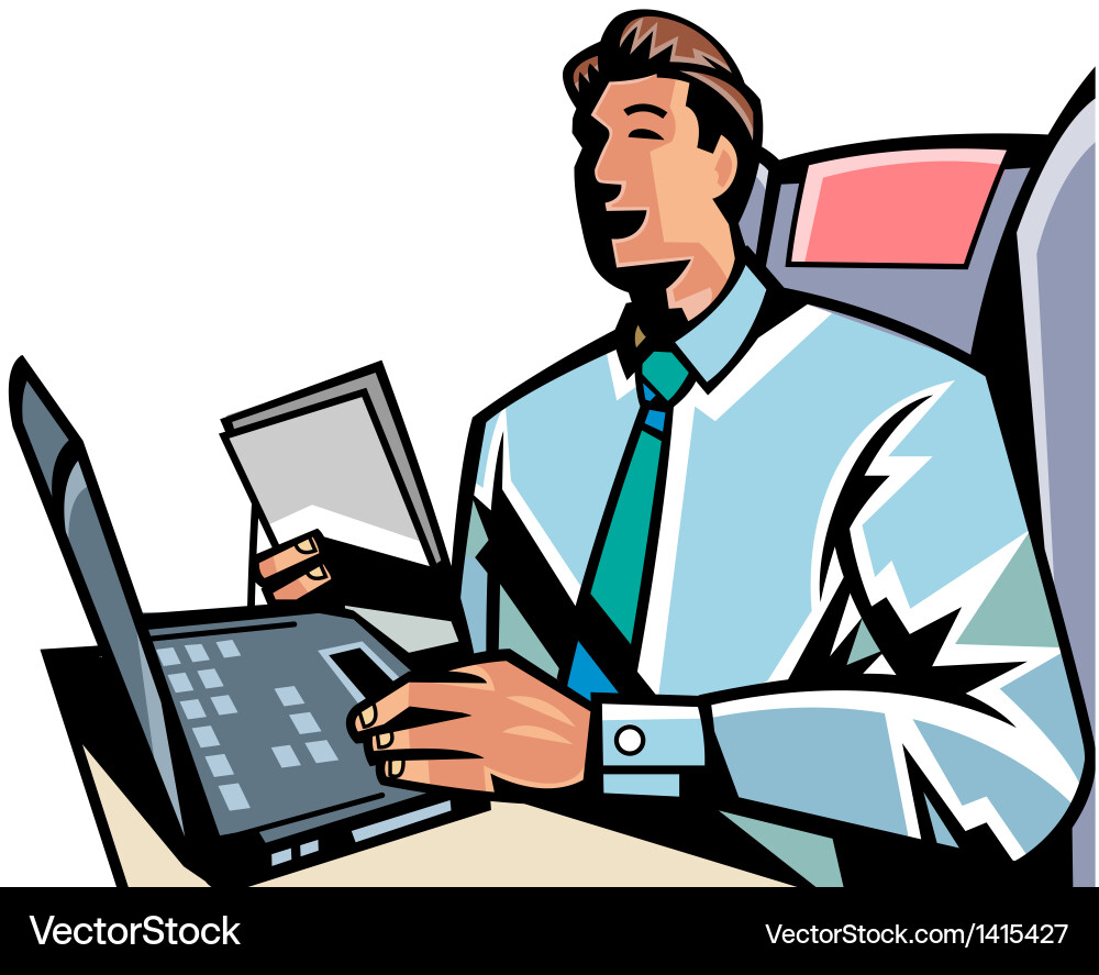 Side view of man working on laptop Royalty Free Vector Image