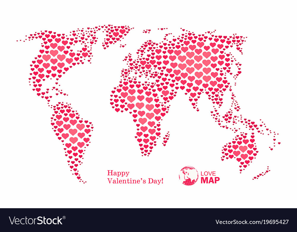 World map with hearts valentines day Royalty Free Vector
