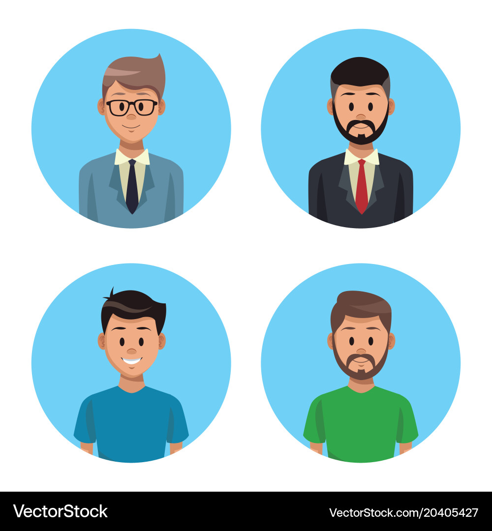 Young mens round icons Royalty Free Vector Image