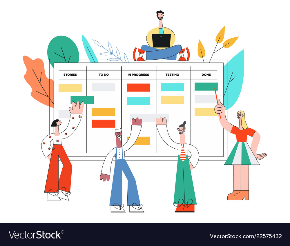 Flat agile scrum kanban methodology meeting Vector Image Flat agile scrum kanban methodology meeting Vector Image