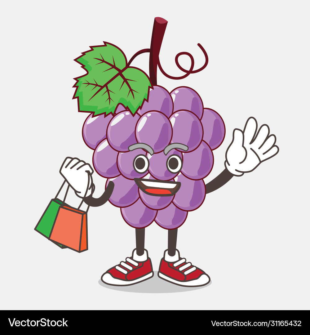 Grape fruit cartoon mascot character waving Vector Image