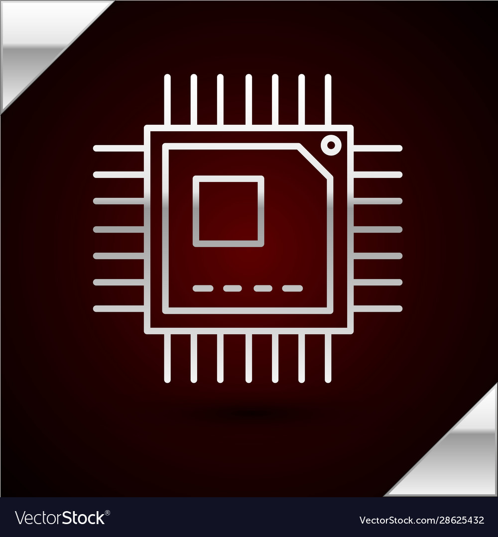 Silver Line Computer Processor With Microcircuits Vector Image 6707