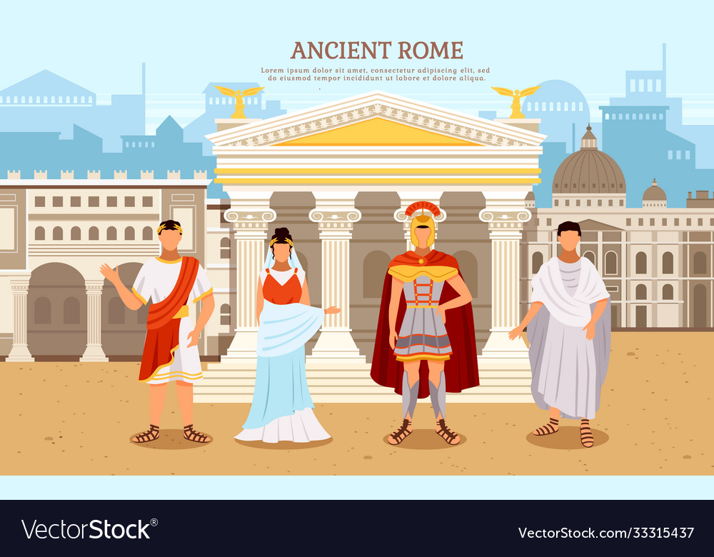 Ancient rome flat poster with person man and woman