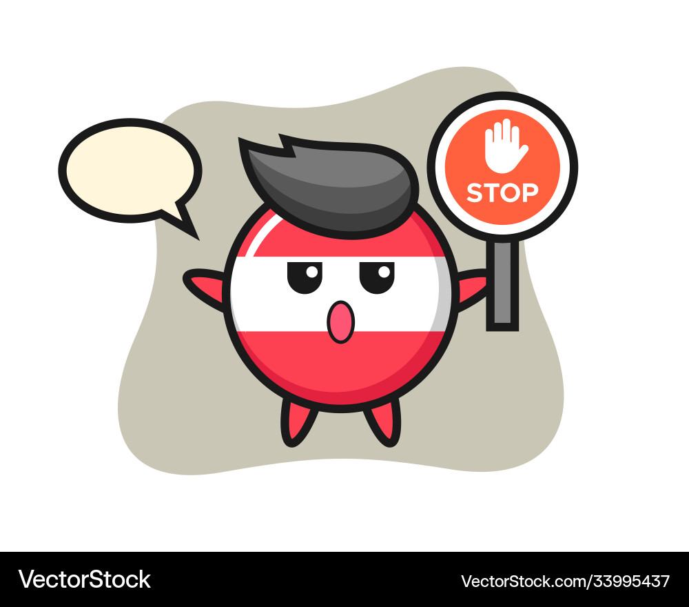 Austria flag badge character holding a stop sign Vector Image
