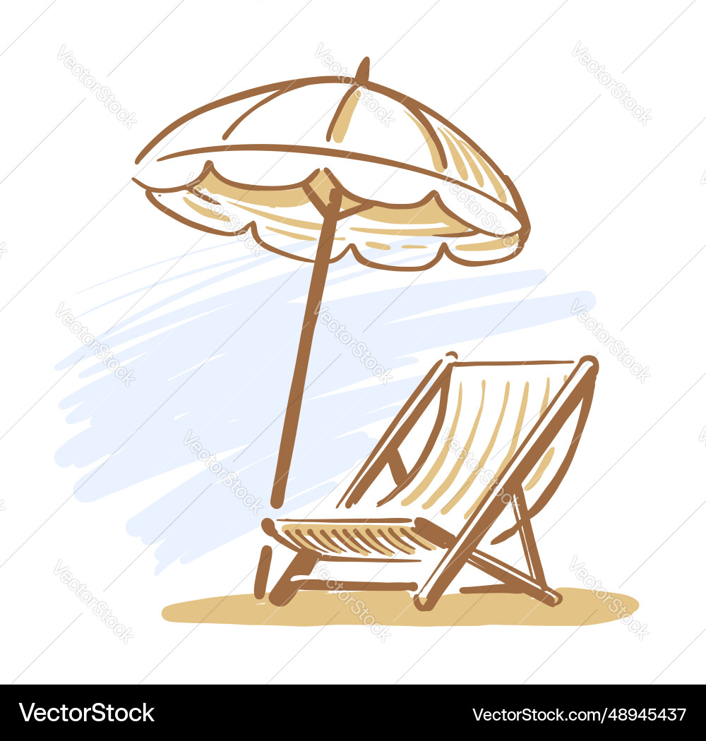 Beach chair with umbrella drawing Royalty Free Vector Image