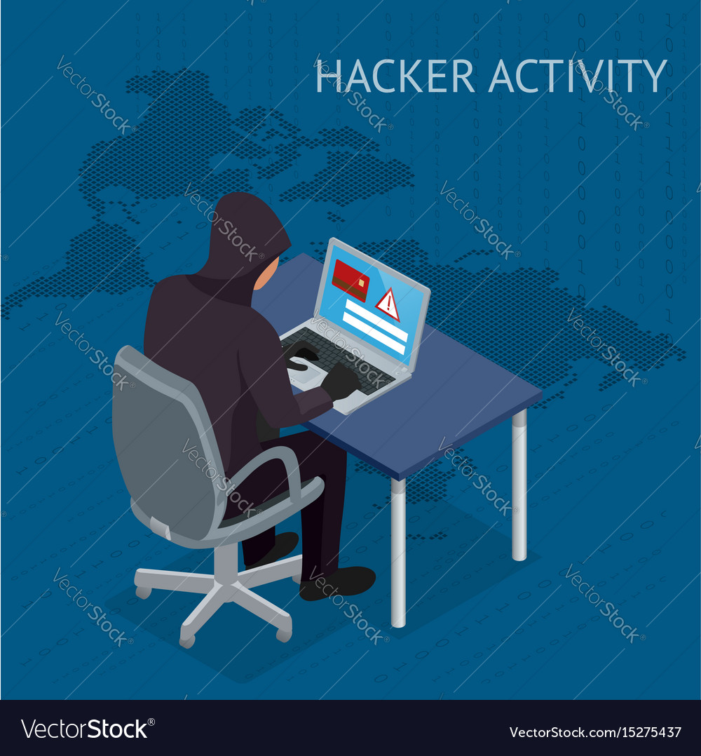 Isometric internet hacker attack and Royalty Free Vector
