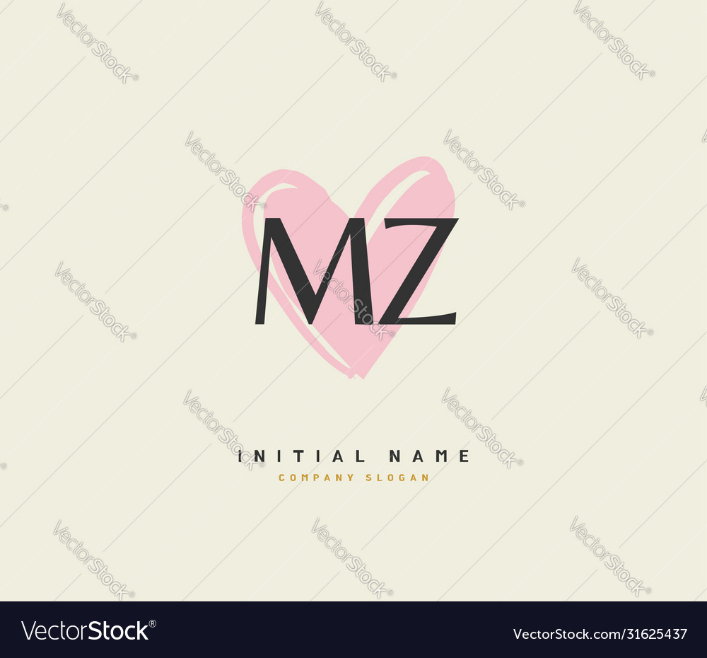 M z mz beauty initial logo handwriting Royalty Free Vector