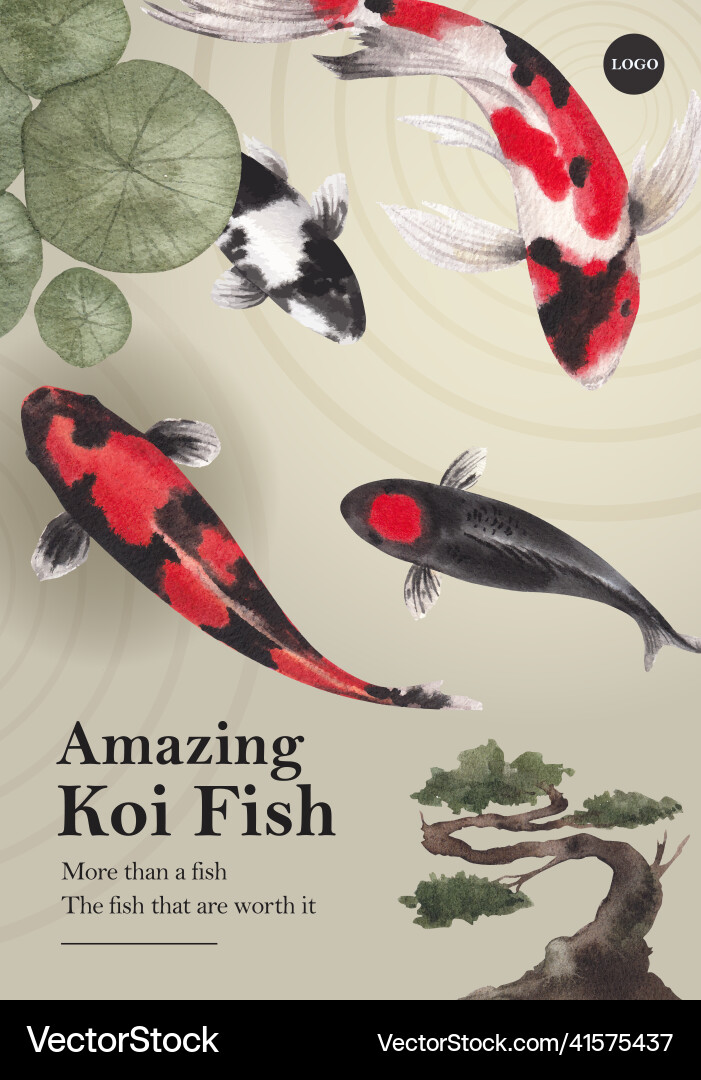 Poster template with koi fish conceptwatercolor Vector Image