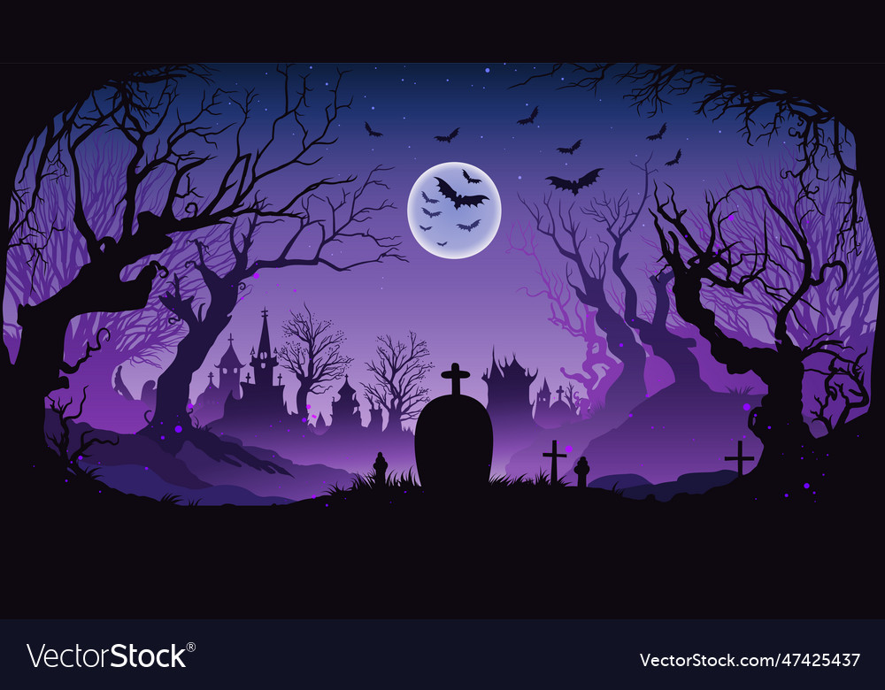 Purple Halloween Cemetery Background Royalty Free Vector