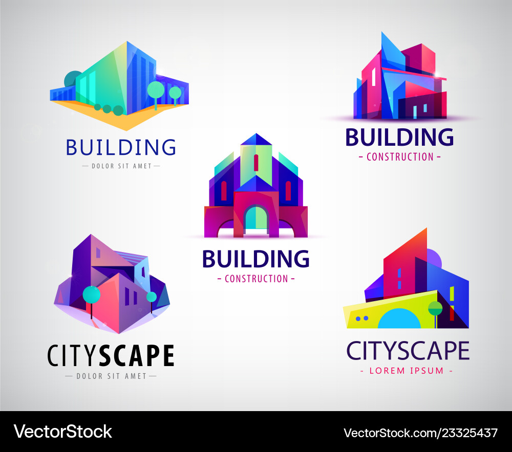 Set abstract colorful city building Royalty Free Vector