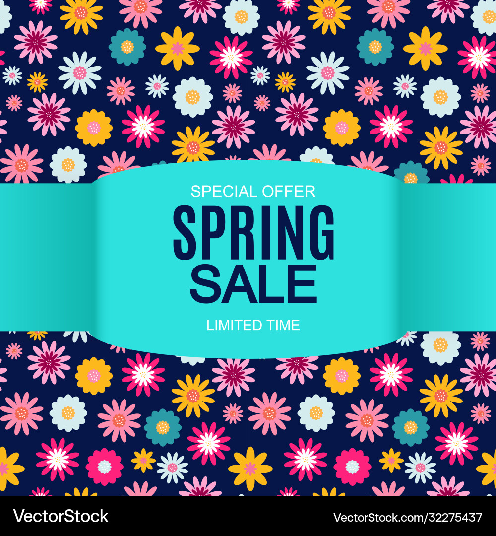 Spring sale cute background with flowers Vector Image