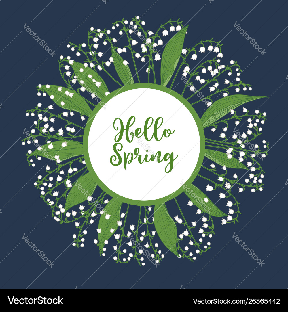 Hello spring greeting card with lily valley Vector Image