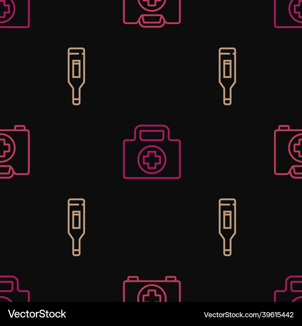 Set line first aid kit medical digital Royalty Free Vector