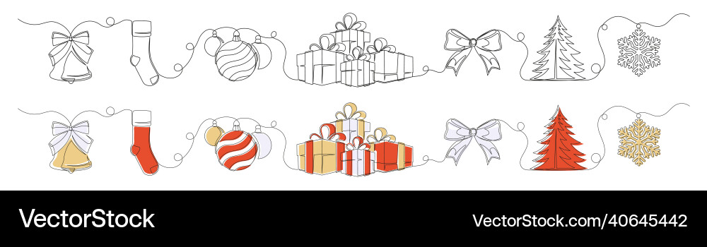 Set of continuous one line drawings christmas Vector Image