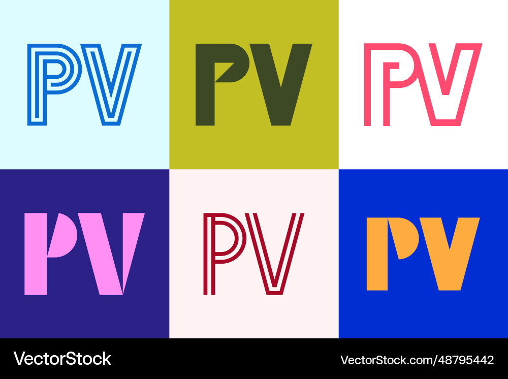 Set of letter pv logos Royalty Free Vector Image