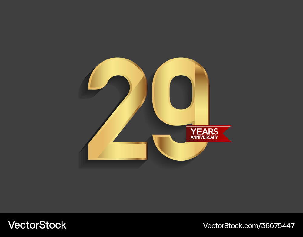 29 years anniversary simple design with golden Vector Image