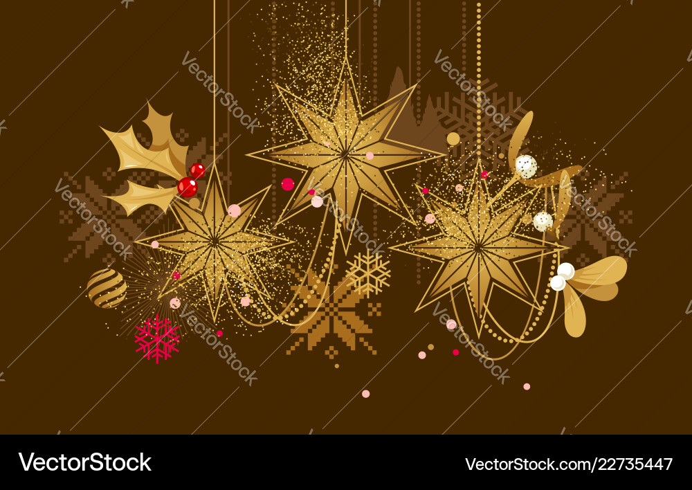 Christmas golden hanging decorations Royalty Free Vector