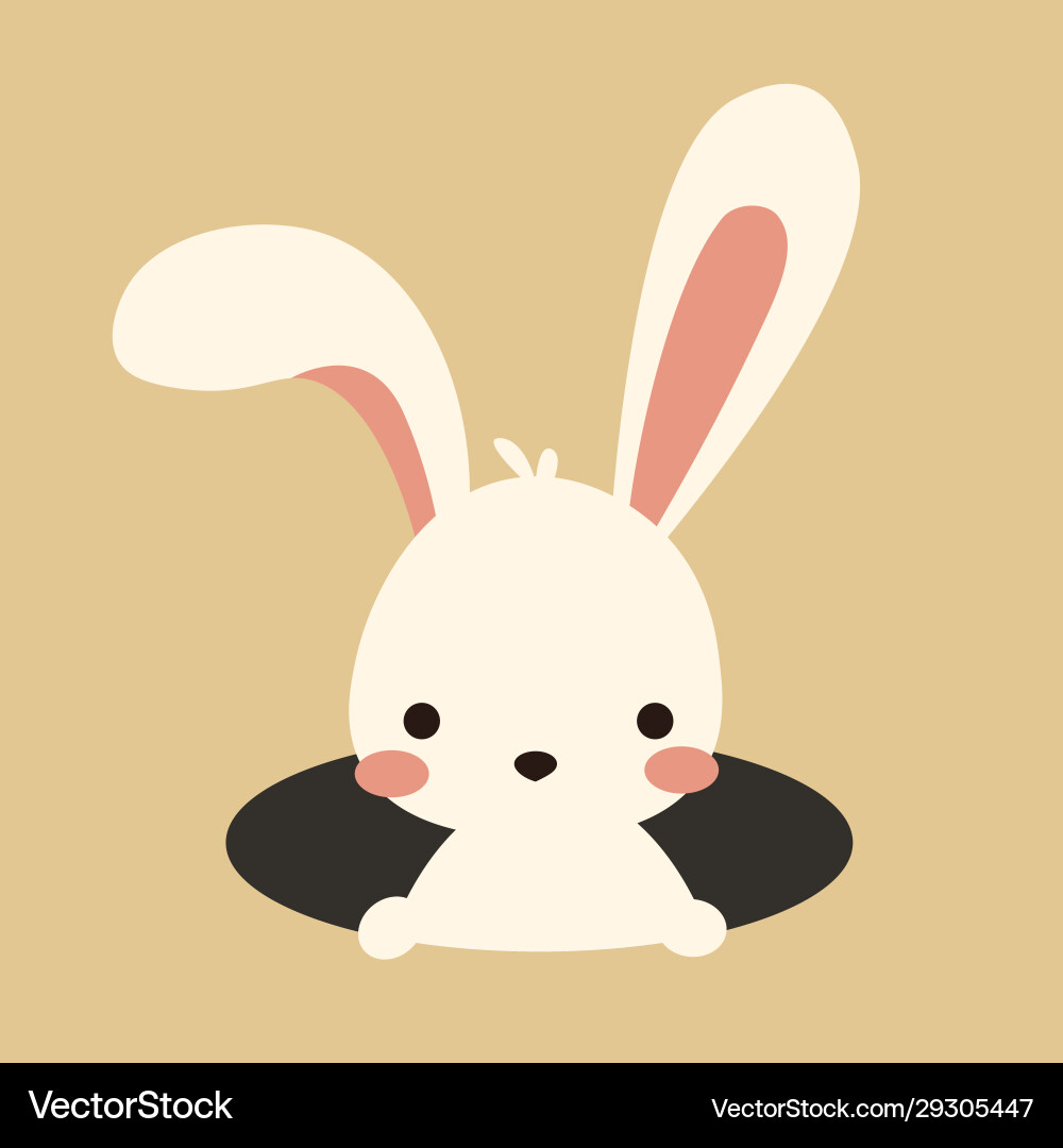 Cute kawaii easter bunny in hole burrow Royalty Free Vector