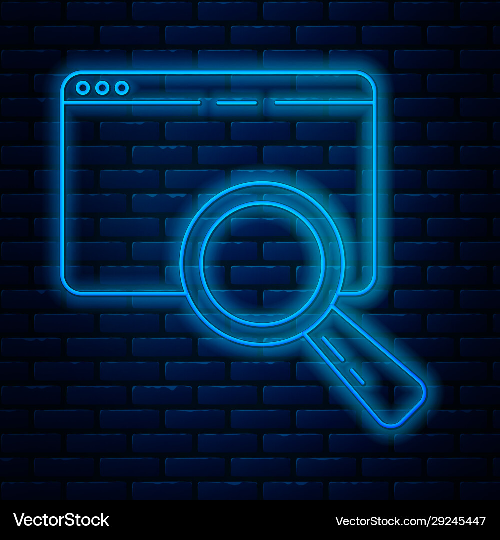 Glowing neon line search in a browser window icon Vector Image