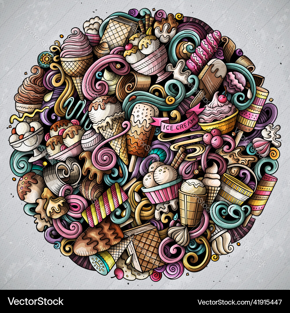 Ice cream hand drawn doodles Royalty Free Vector Image