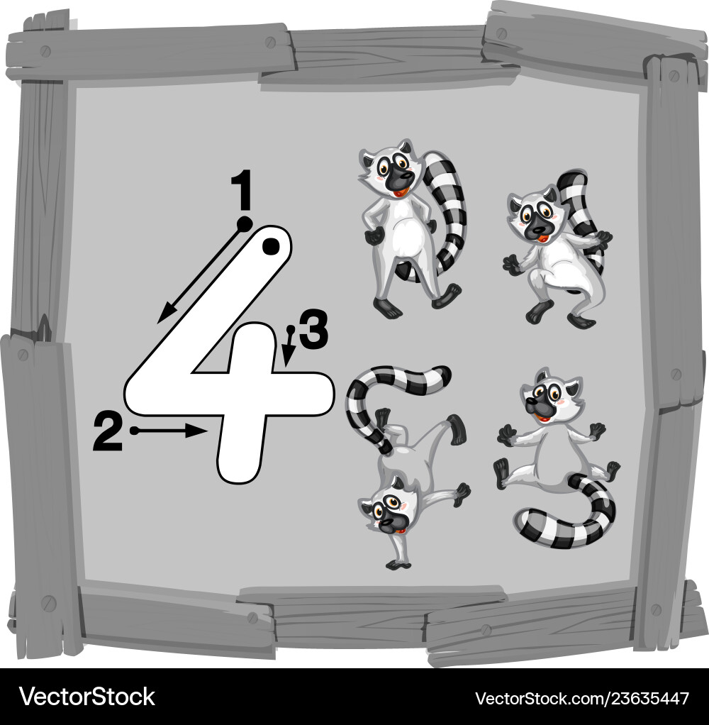 Number four on wooden banner Royalty Free Vector Image