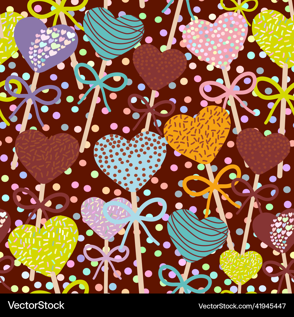 Seamless pattern colorful sweet cake pops hearts Vector Image