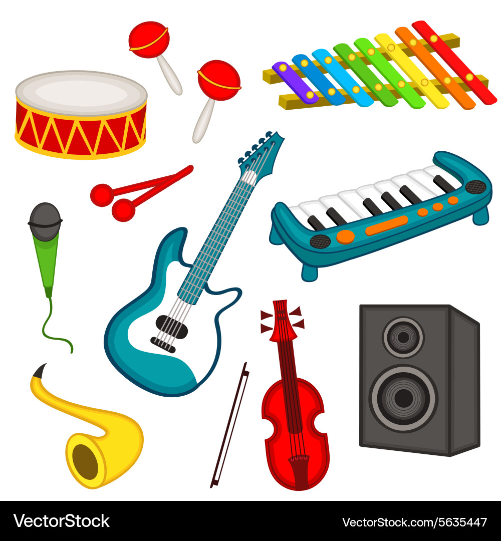 Set of isolated musical instruments Royalty Free Vector