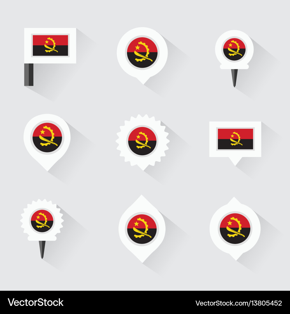 Angola flag and pins for infographic map Vector Image