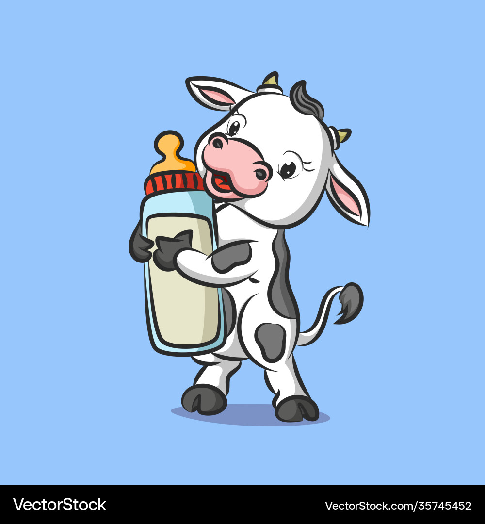 Baby cow is standing and holding Royalty Free Vector Image