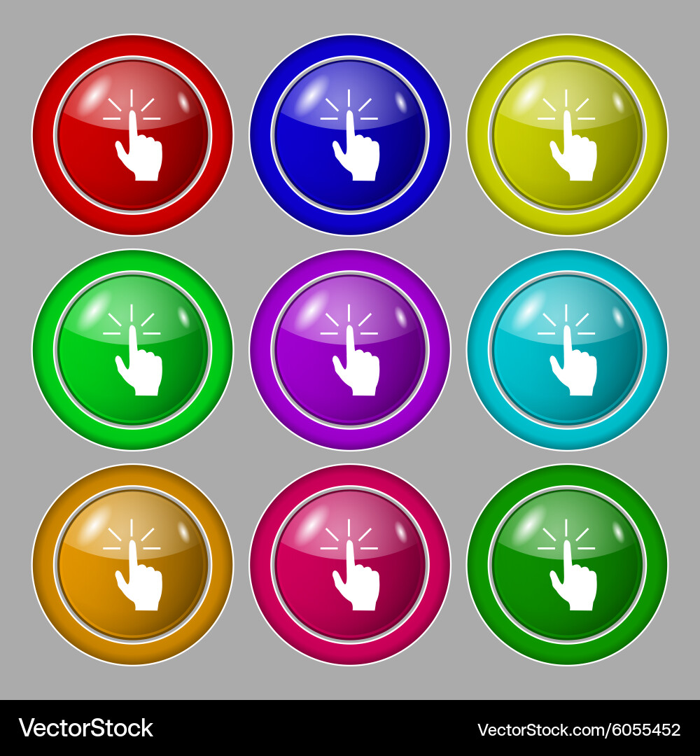 Click here hand icon sign symbol on nine round Vector Image