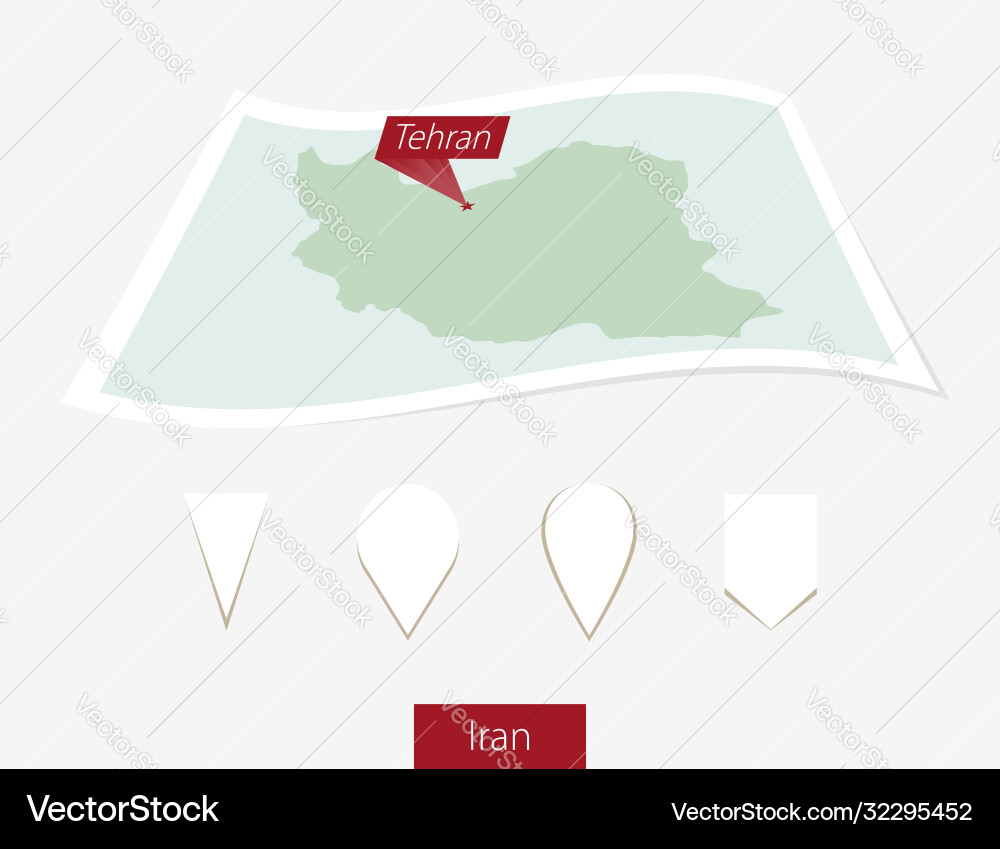 Curved paper map iran with capital tehran Vector Image