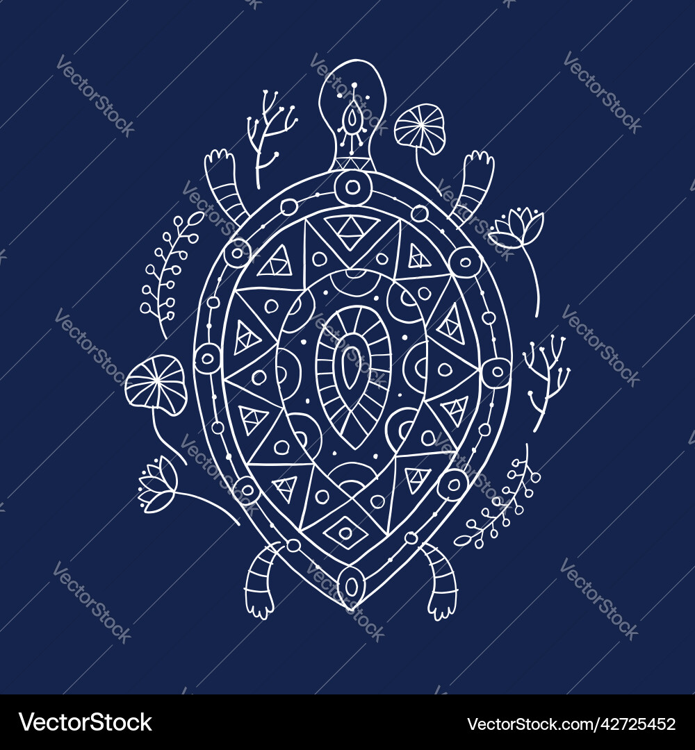 Cute turtle in ethnic ornament style tortoise Vector Image