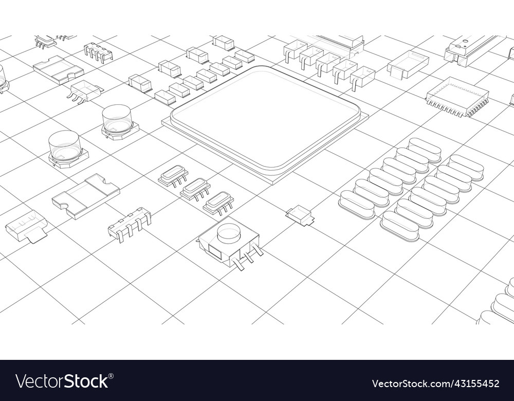 Electric circuit board various chips Royalty Free Vector