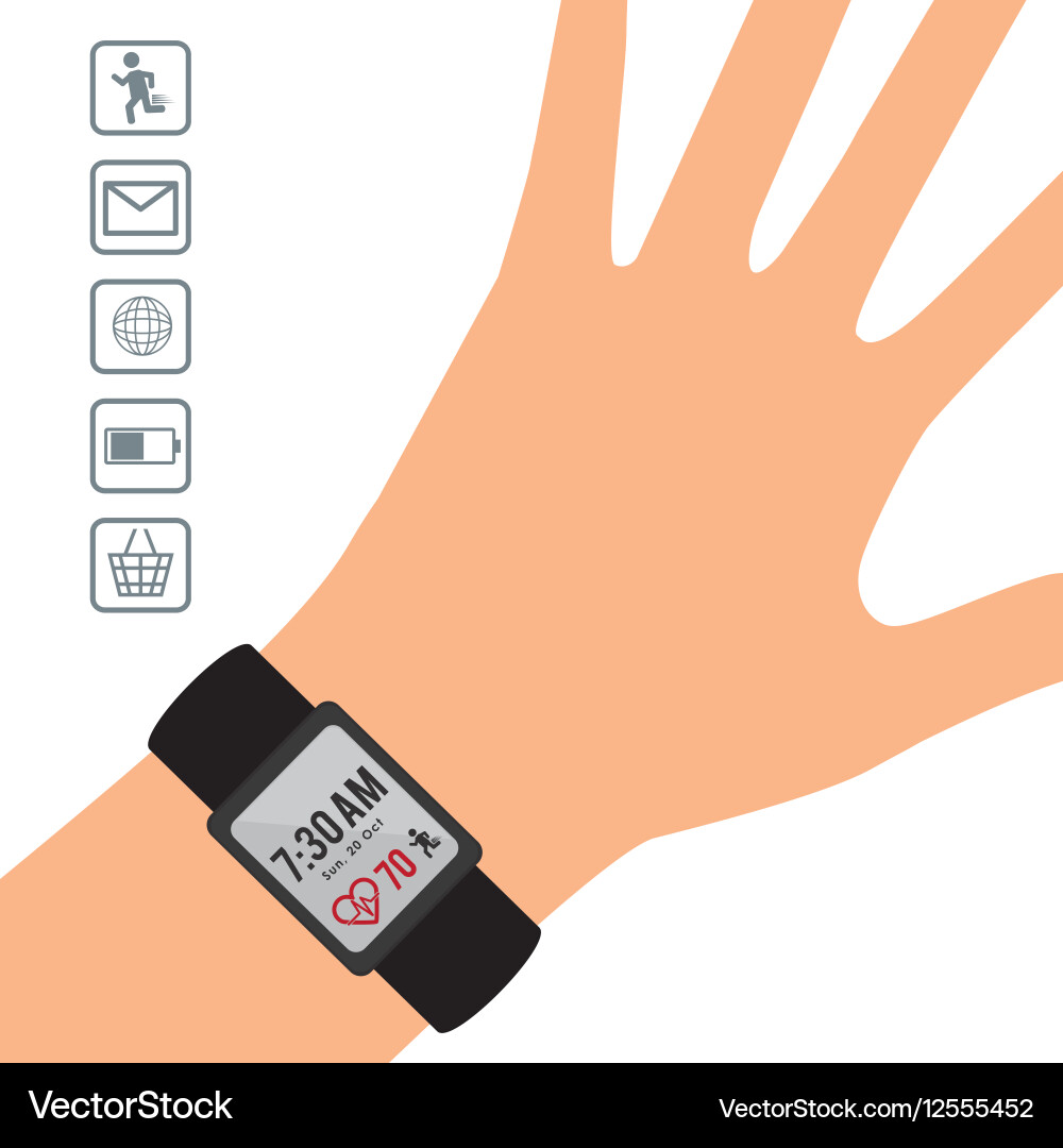 Hand wearing smart watch wearable technology Vector Image